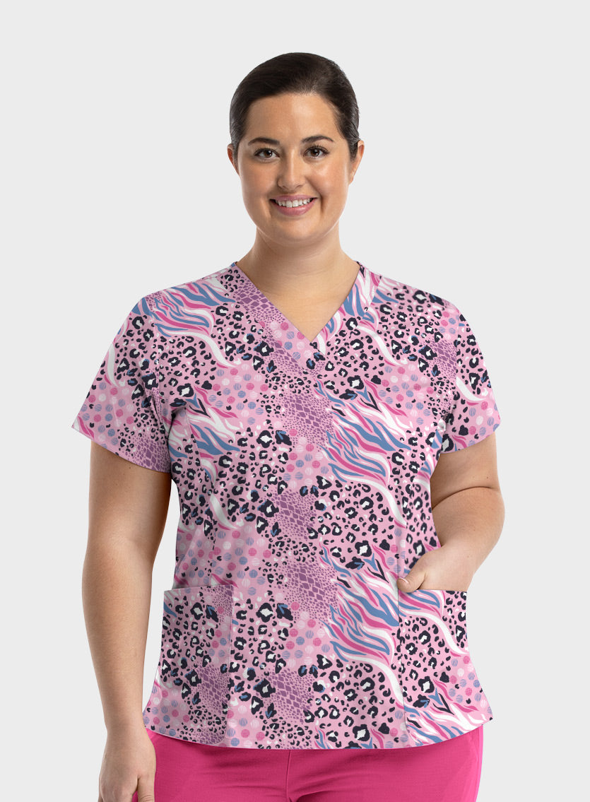 Safari in Pink Maevn Prints 1767 Printed Curved V-Neck Top (Final sale